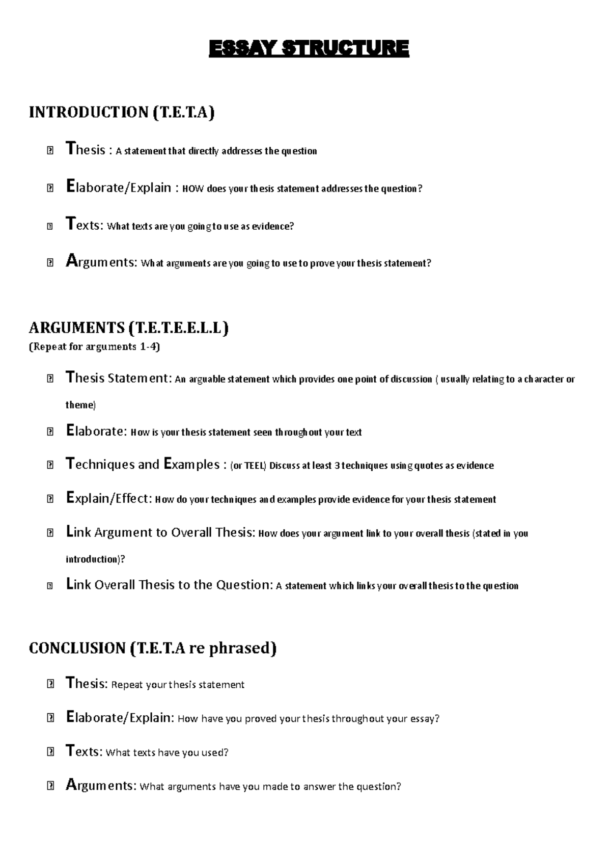 Essay Structure - Writing an argument - ESSAY STRUCTURE INTRODUCTION (T ...