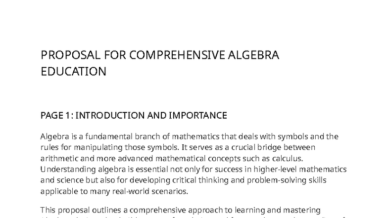 Comprehensive Algebra Education Proposal Outline: Key Components and ...