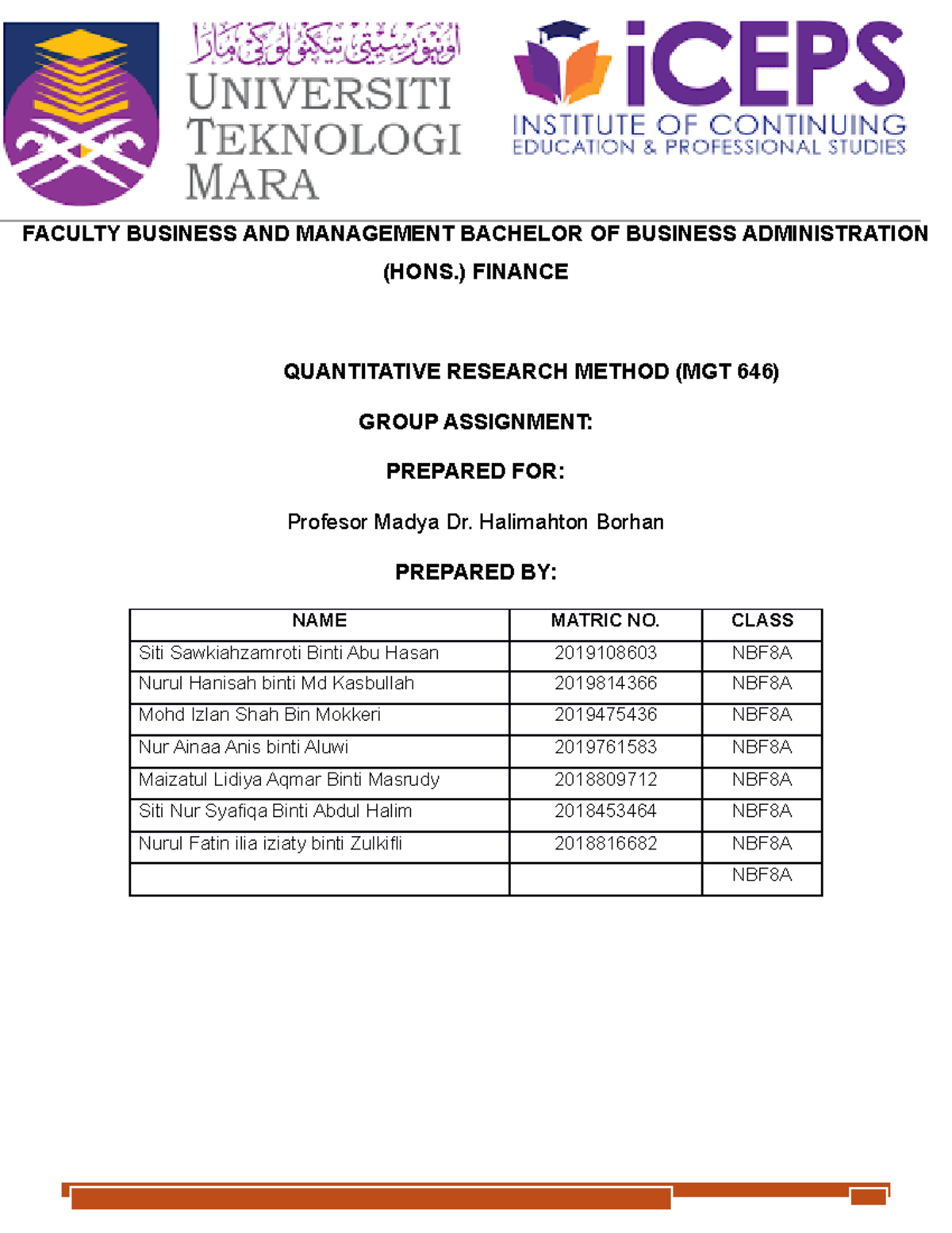 Group AGMT-MGT646 - In general, knowing the value of each of these ...