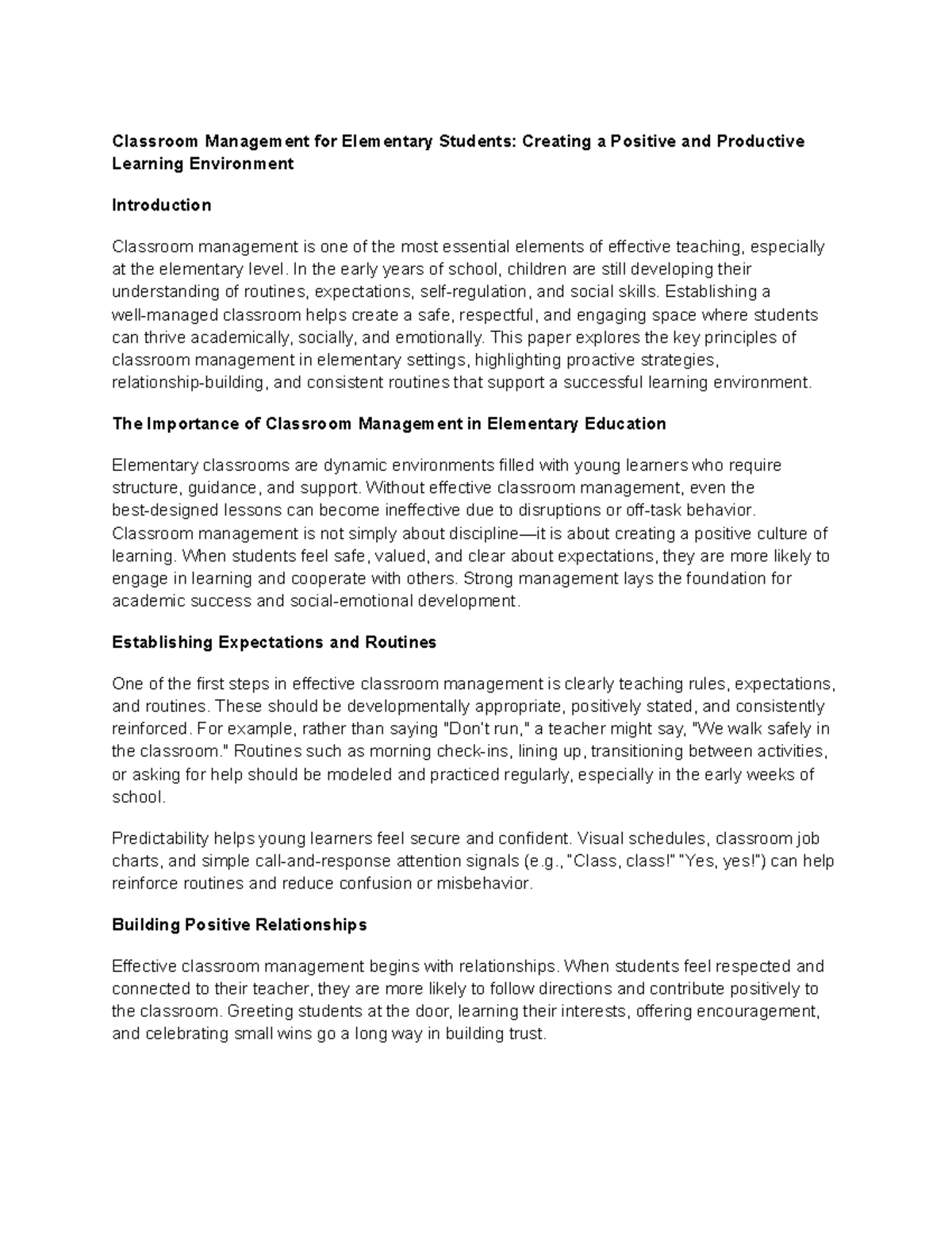 Classroom management strategies for elementary students: A guide - Studocu