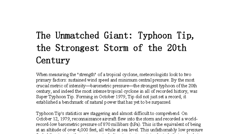 The Unmatched Giant: Typhoon Tip - The Strongest Storm of the 20th ...