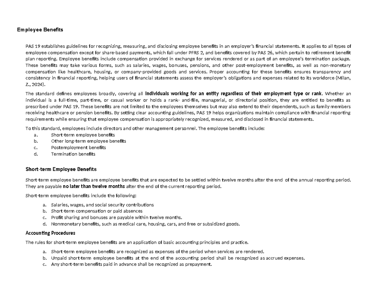 Employee Benefits Under PAS 19: Guidelines for Recognition and ...