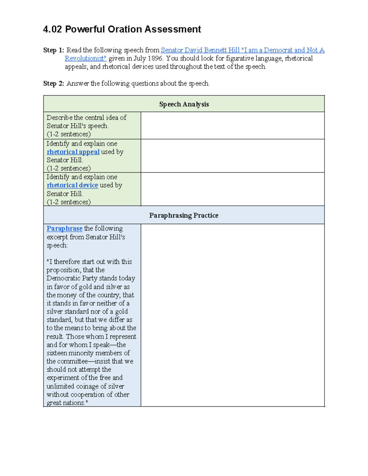 4.02 Powerful Oration Assessment: Analyzing Hill's Rhetorical Devices - Studocu