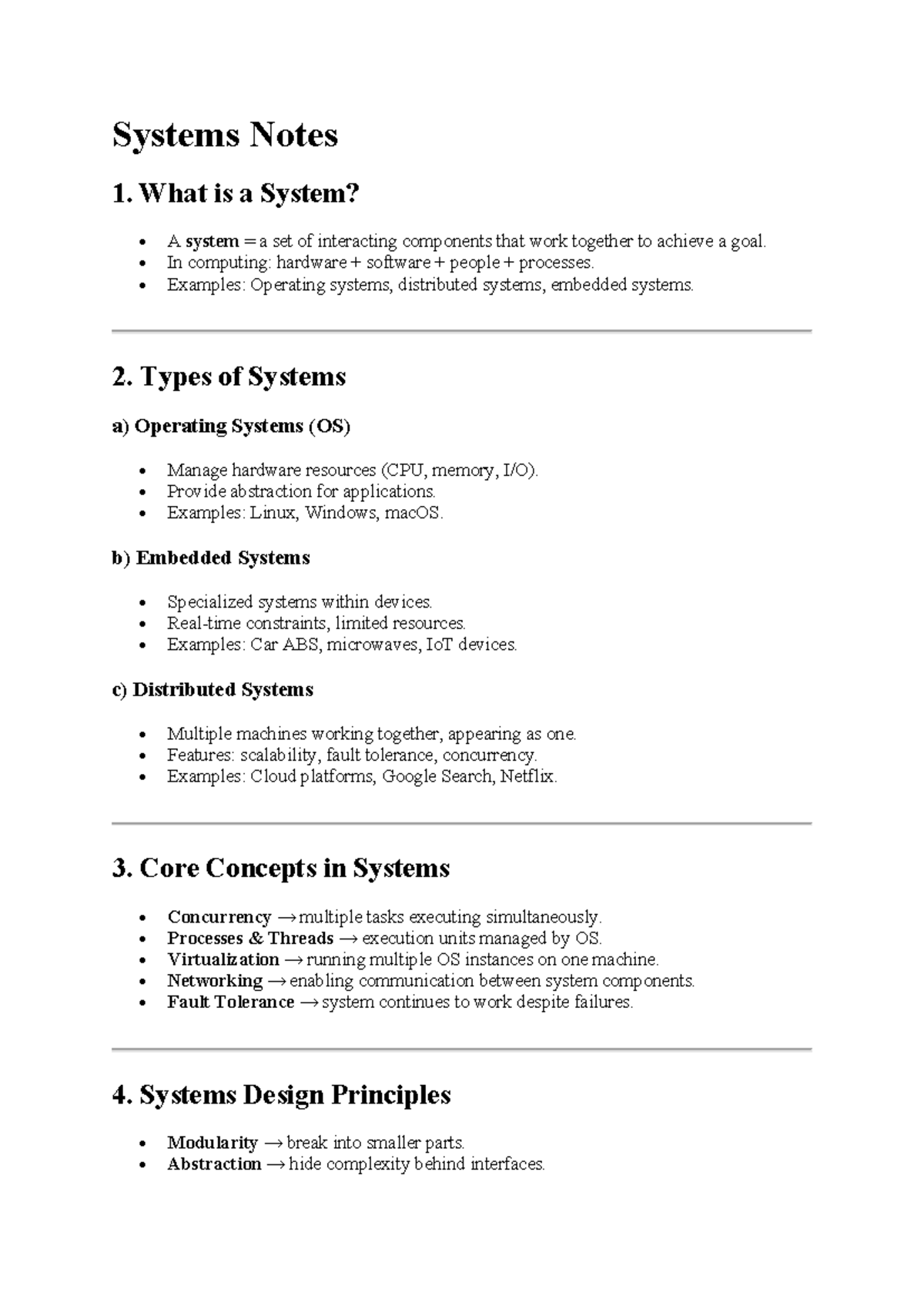 Systems Notes: Understanding Types and Principles of Systems - Studocu