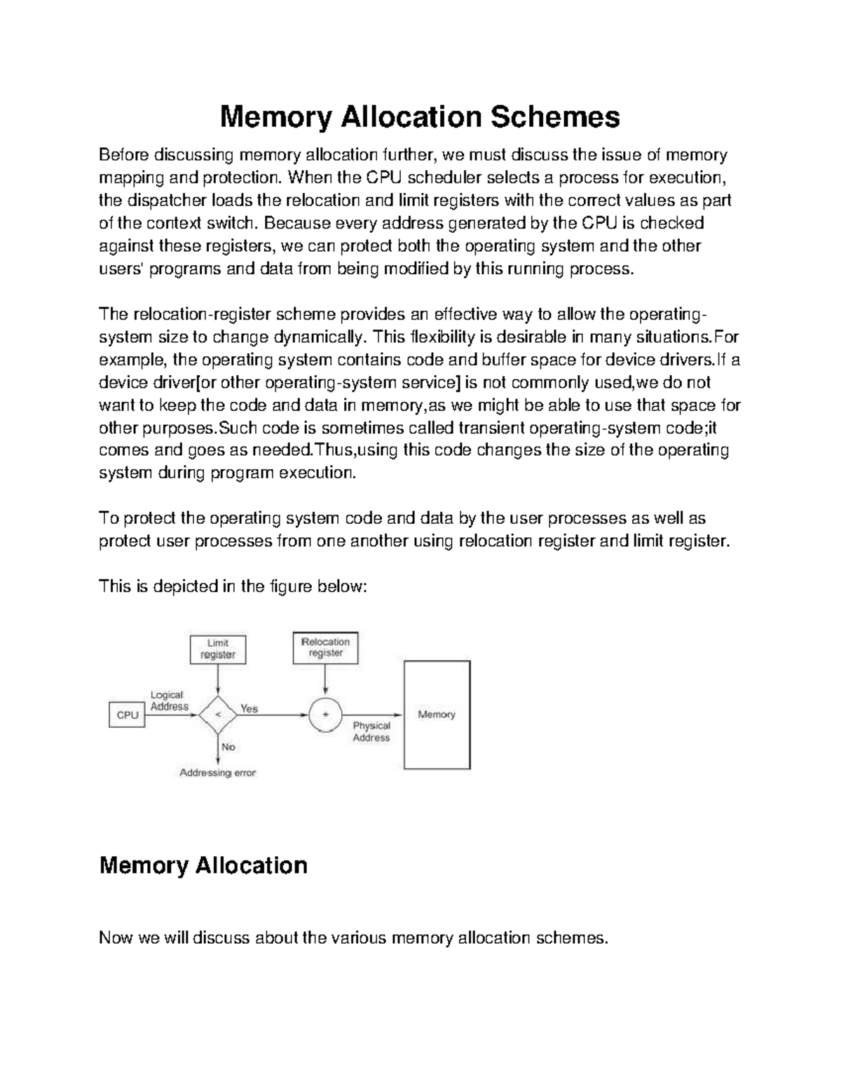 Memory Allocation Schemes Overview - LU3 - Studocu