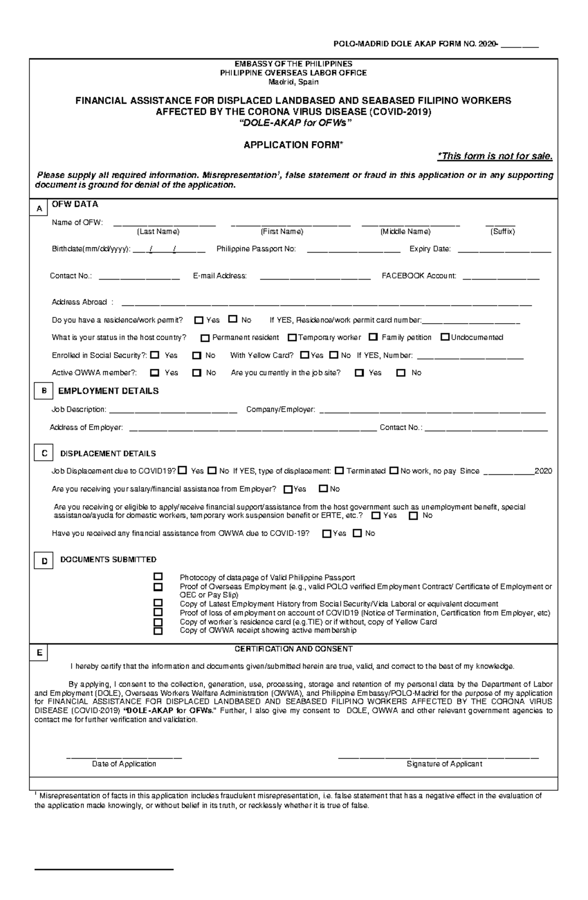 DOLE AKAP Application Form for Financial Assistance (COVID-19) - Studocu
