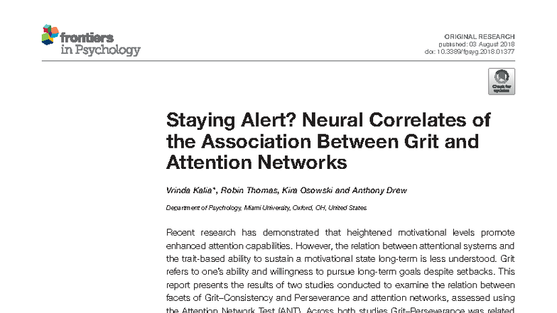 Staying Alert? Grit and Attention Networks in Psychology Research - Studocu