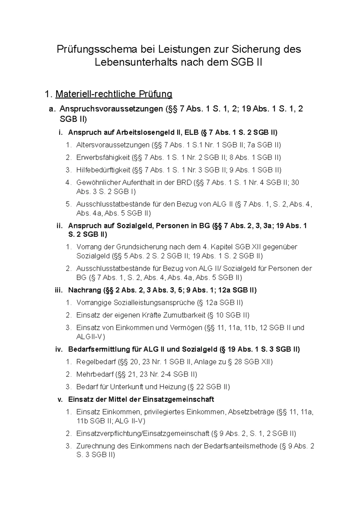 Prüfungsschema SGB II/12 - Anspruch auf Sozialleistungen im Überblick - Studocu