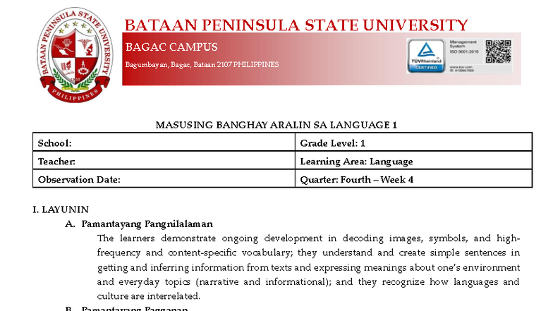 DLP #10: Masusing Banghay Aralin sa Language 1 - Grade 1 - Studocu