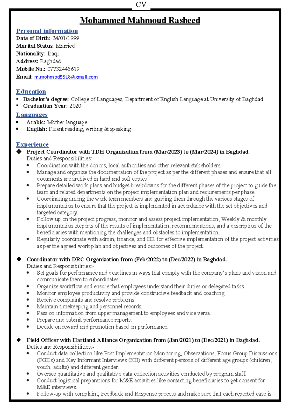 Mohammed Mahmoud Rasheed CV - Mohammed Mahmoud Rasheed Personal ...