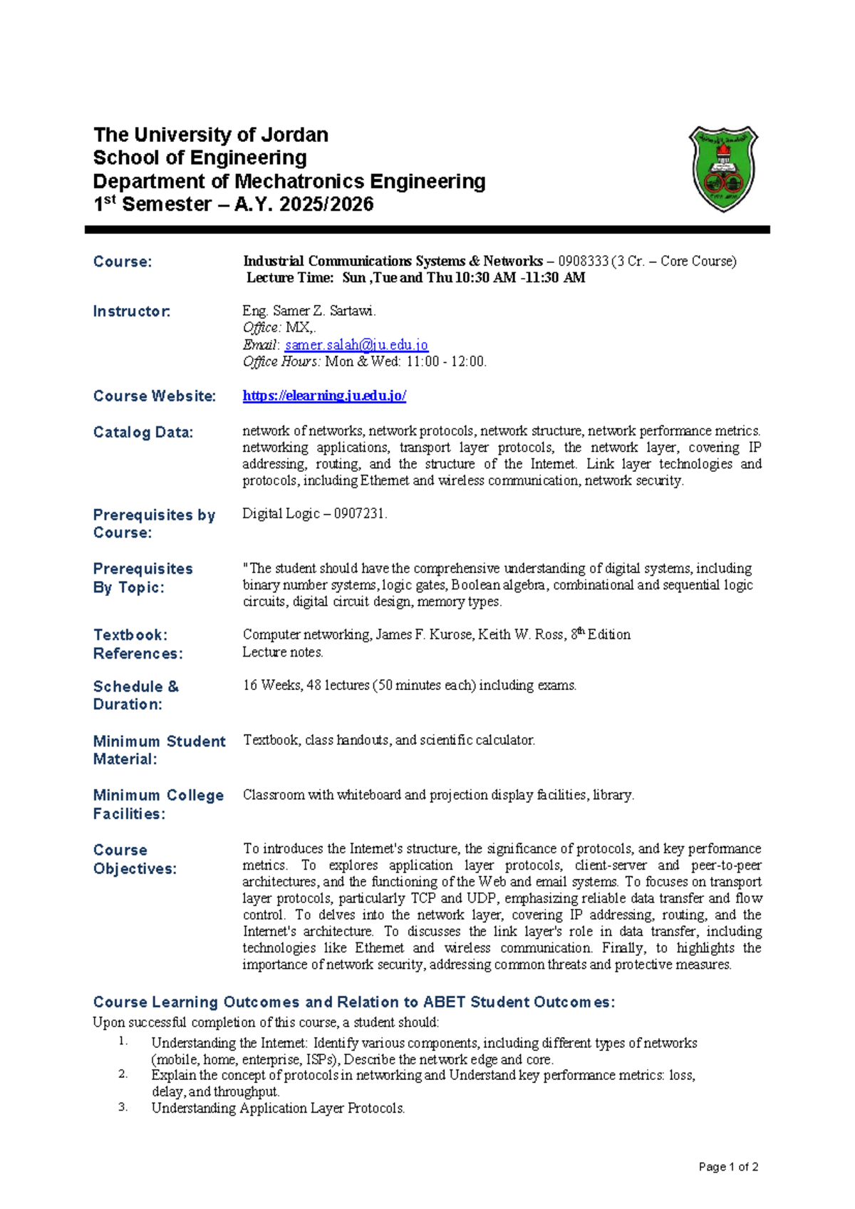 Industrial Communications Systems & Networks (ENG 1st Sem) Lecture ...