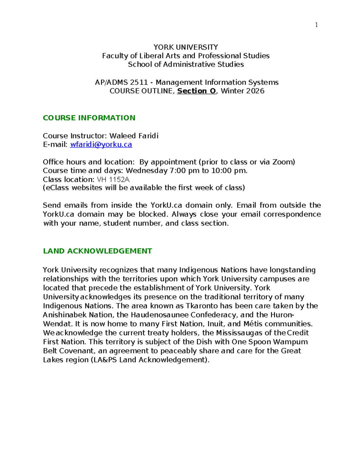 2511 Management Information Systems Course Outline - Winter 2026 - Studocu