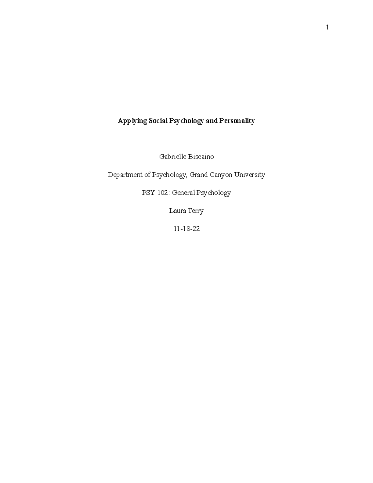 PSY 102: Applying Social Psychology & Personality - Final Draft ...