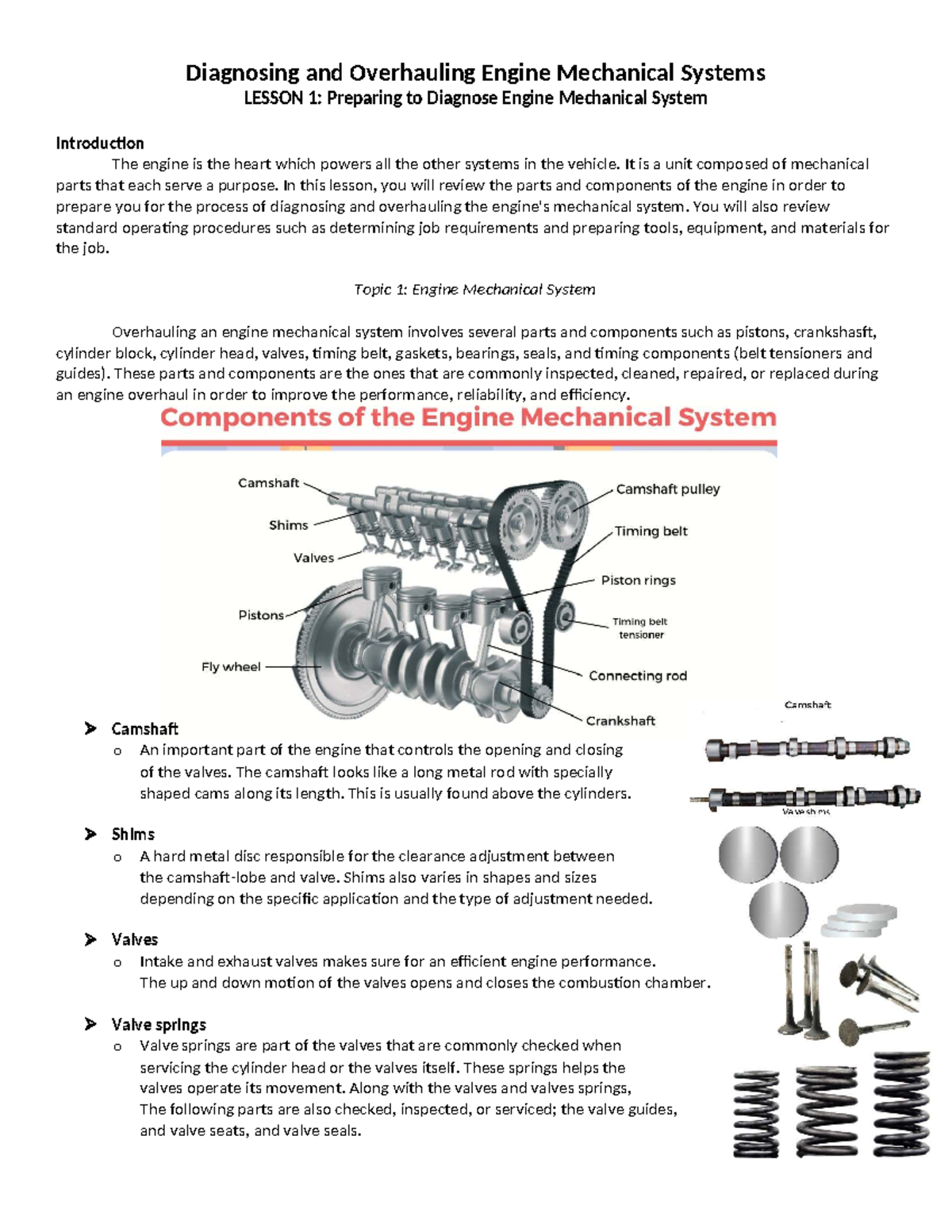 Diagnosing and Overhauling Engine Mechanical Systems (ENG 101) - Lesson ...