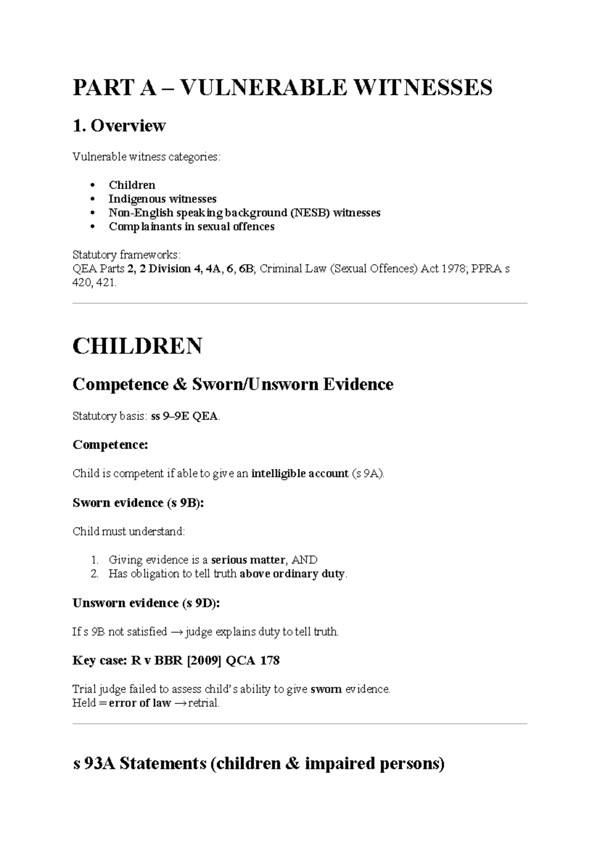 VULNERABLE WITNESSES & EVIDENCE: Week 3 Summary Notes - Studocu