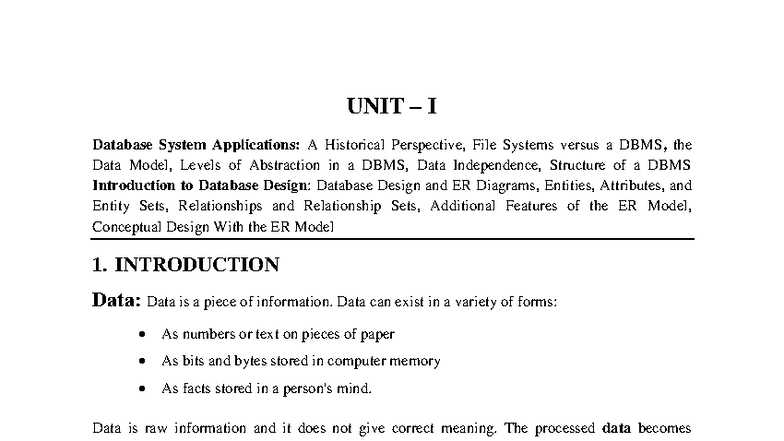 DBMS - R18 UNIT 1: Historical Perspective & Database Design Concepts ...