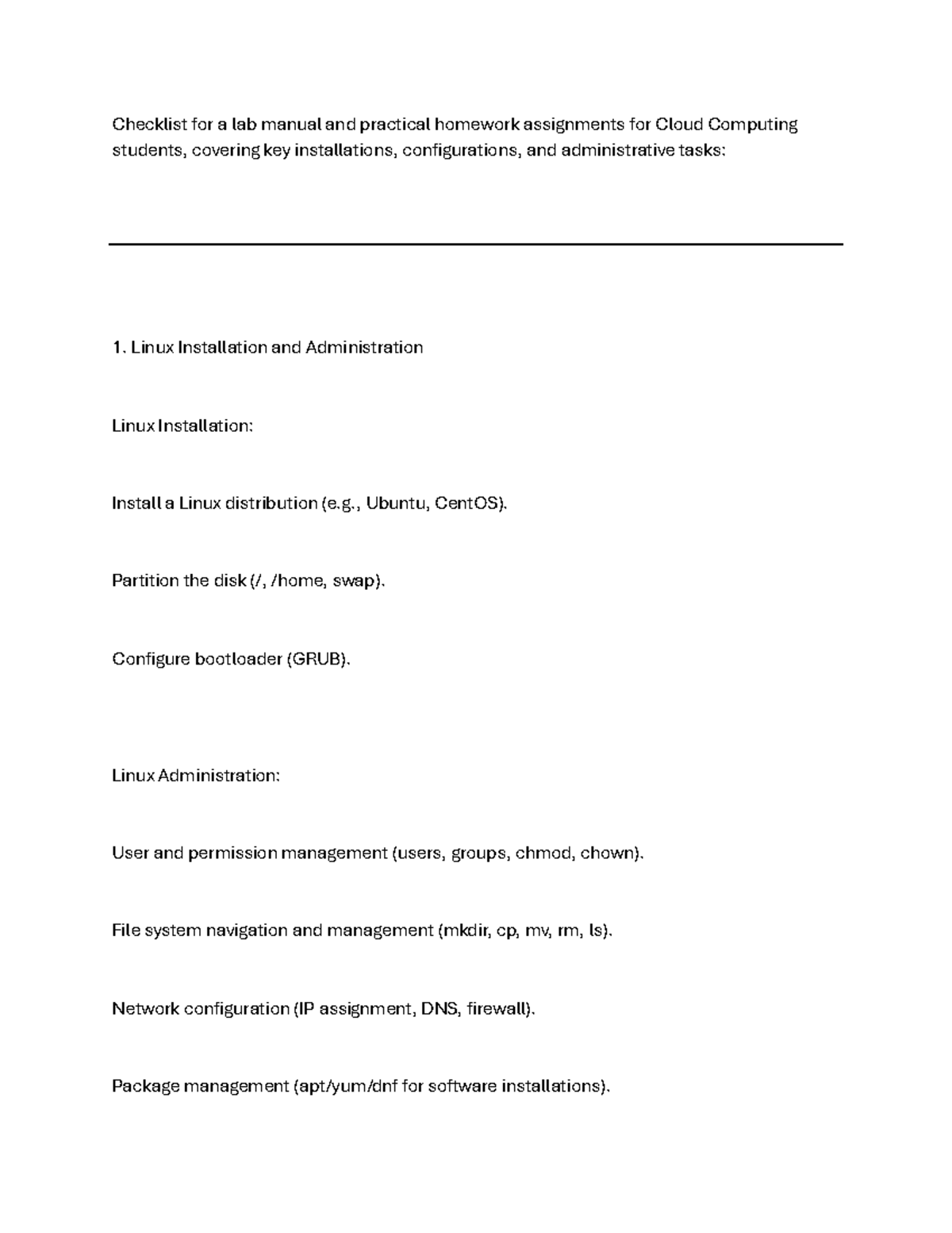 Cloud Computing Lab Manual Checklist: Installations & Admin Tasks - Studocu