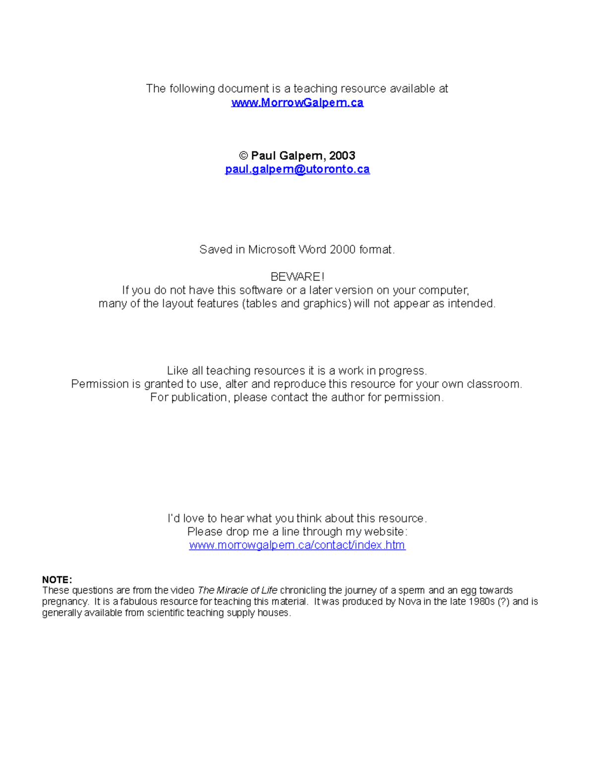 Miracle of Life 2 - Answer Key & Study Guide - Studocu