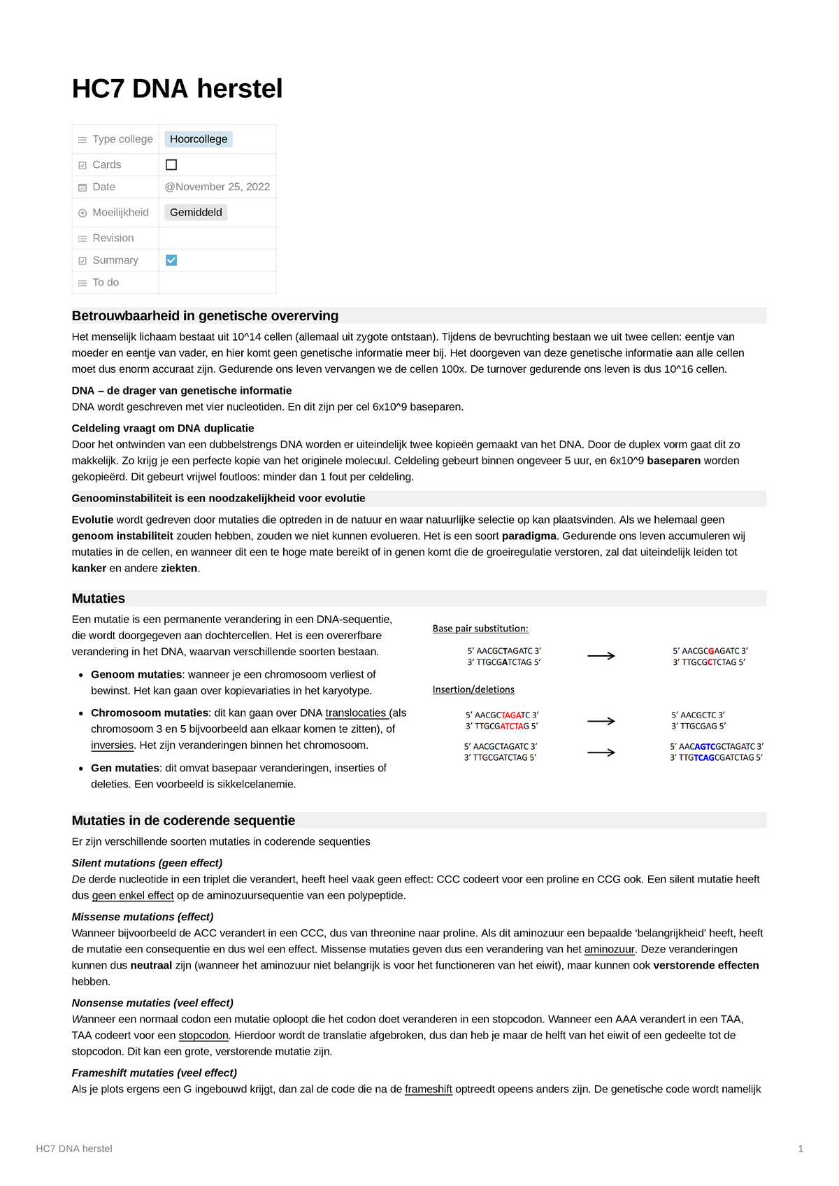 HC7 DNA herstel - HC7 DNA herstel Type college Hoorcollege Cards Date ...