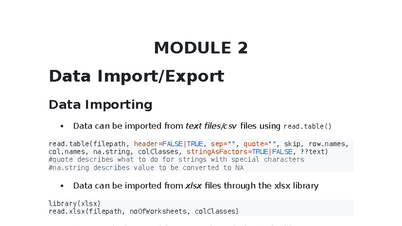 Module 2 - Data Importing, Exporting, and Cleaning Techniques - Studocu