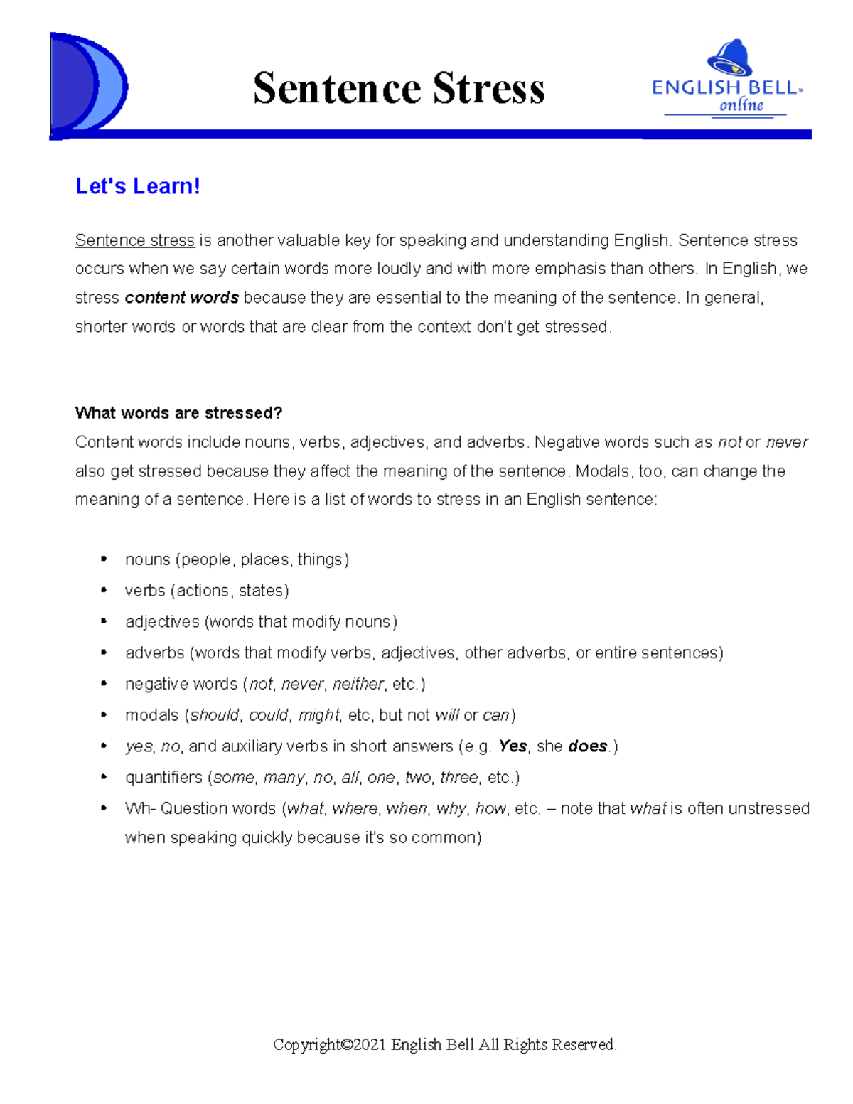 7 ENG 101 Sentence Stress: Key Concepts & Practice Notes - Studocu