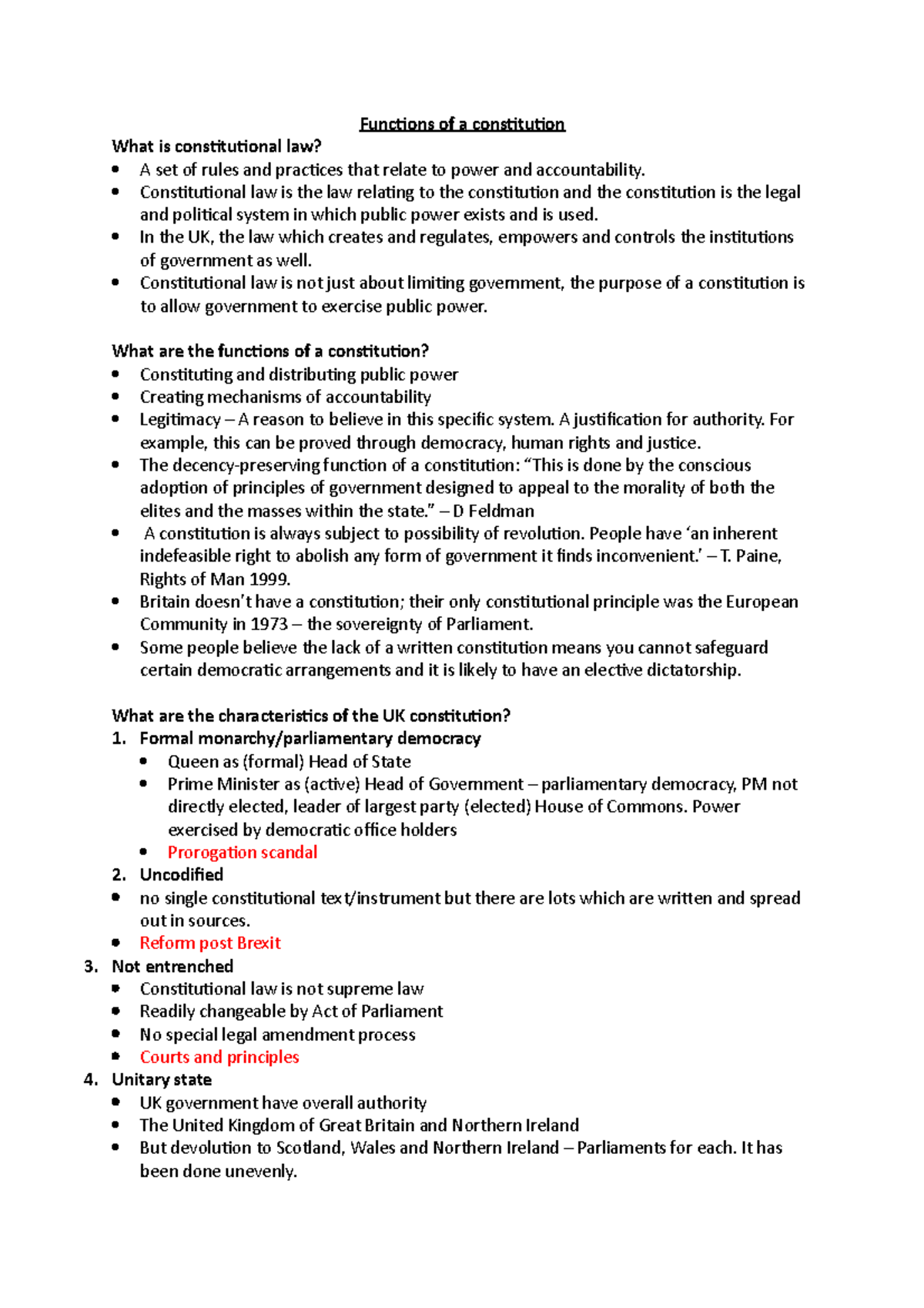 Public Law - Functions of a constitution summary - Functions of a ...