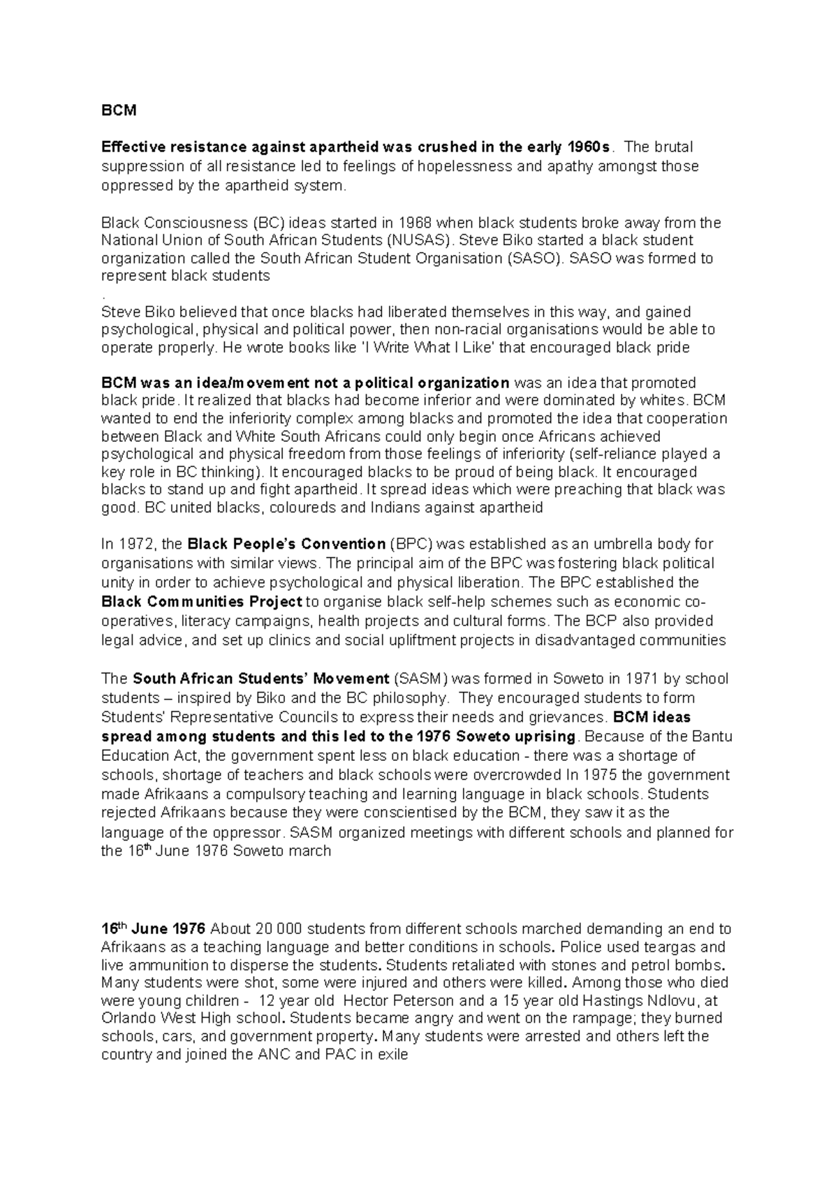 BCM - essay on the black conciousness movement for struggling learners ...