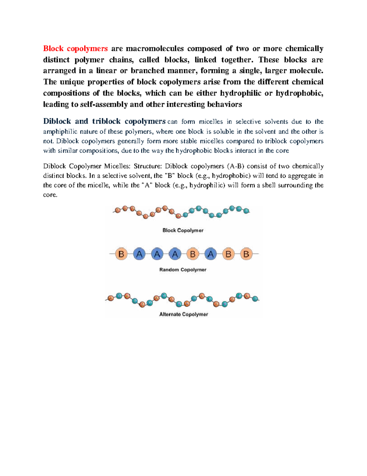 DI and Tri Block Polymers: Structure, Stability, and Applications - Studocu