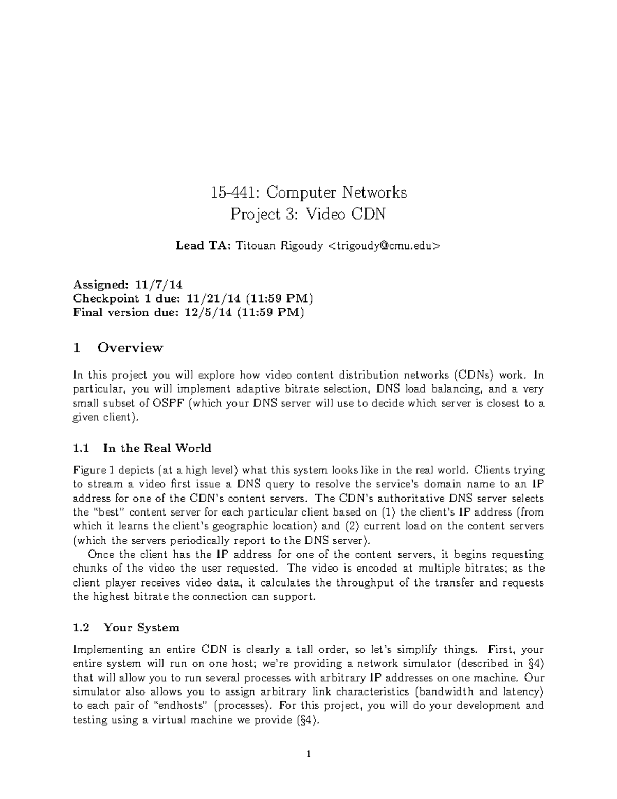 15-441: Computer Networks - Project 3: Video CDN Implementation Guide ...