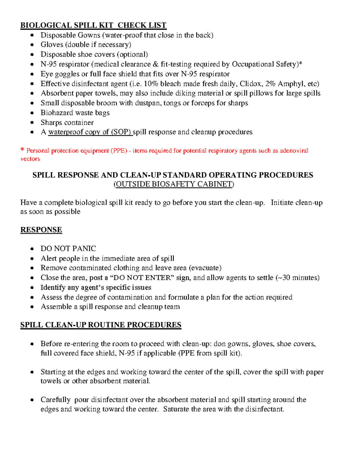 BIO 101: Biological Spill Kit SOP and Response Procedures - Studocu