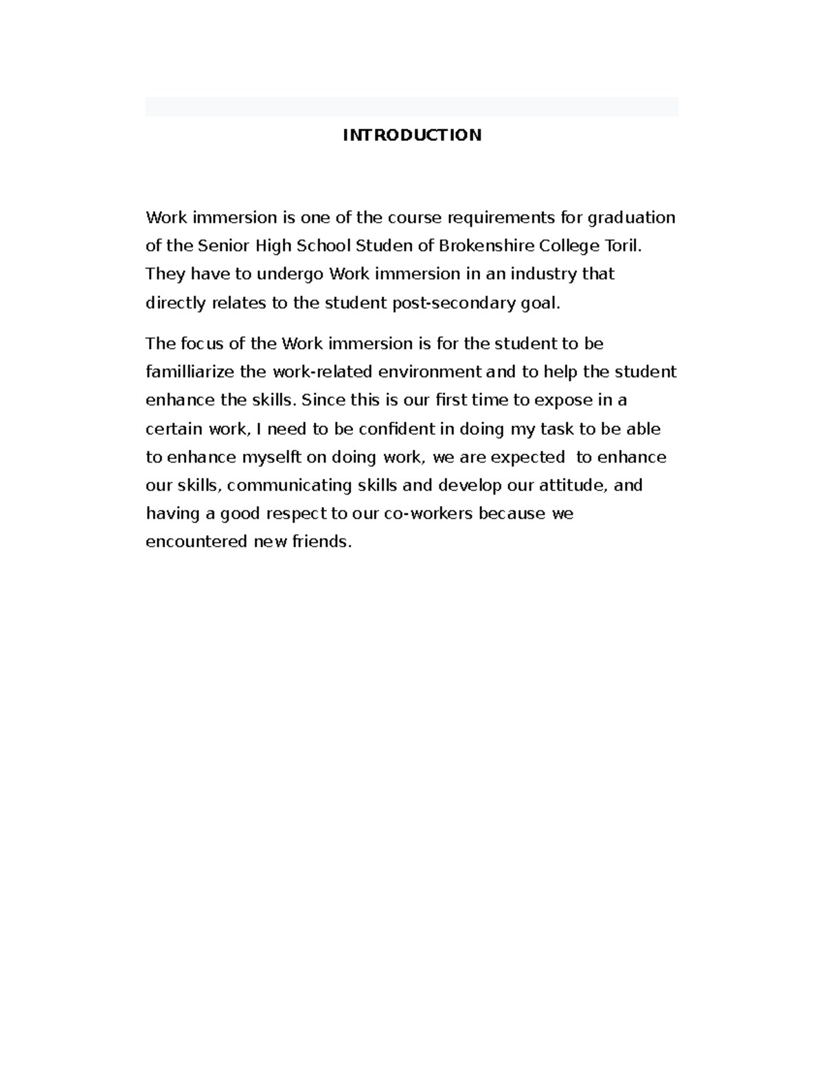 Lorenzo-Immersion - Work ethics. - INTRODUCTION Work immersion is one ...