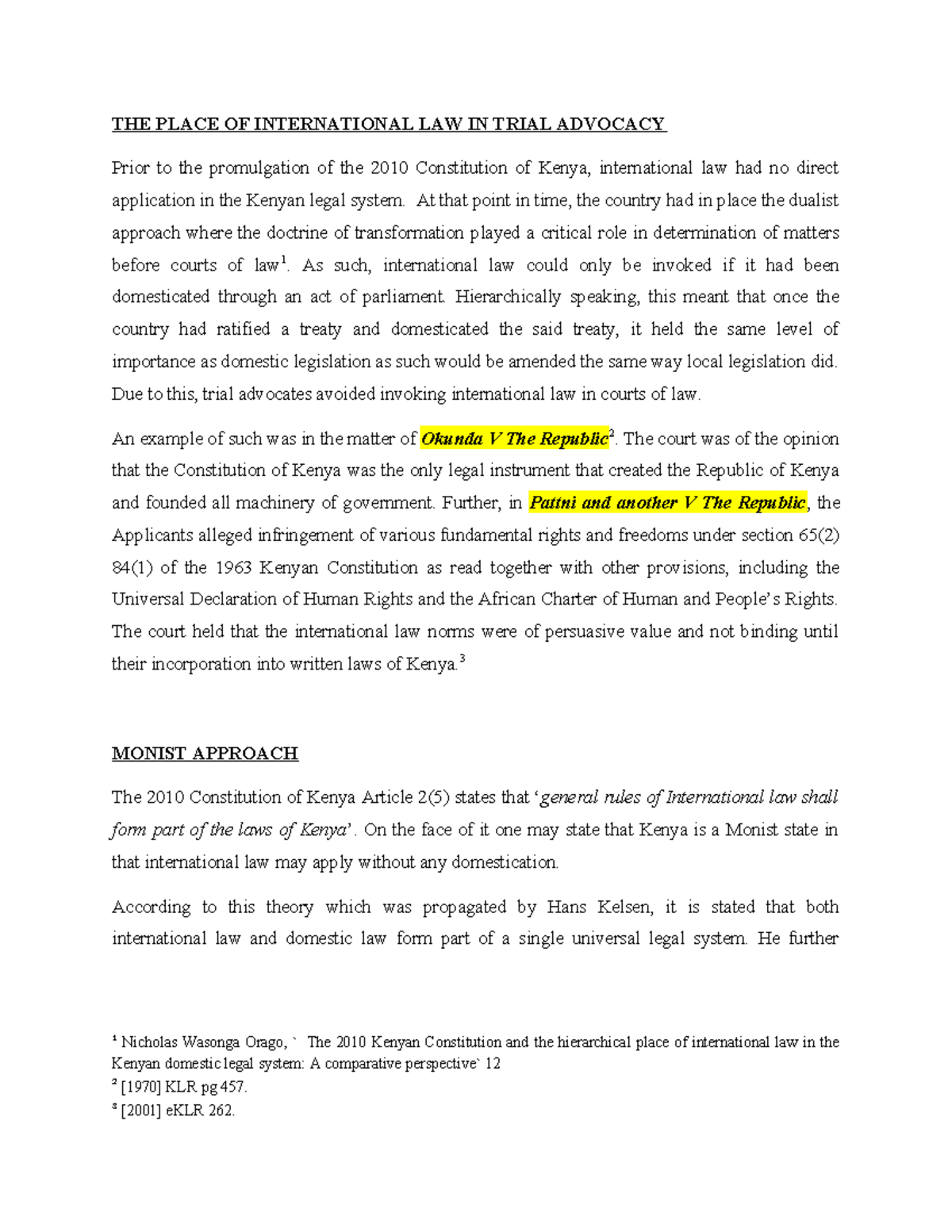 THE Place OF International LAW IN Trial Advocacy - Firm 3 - THE PLACE ...