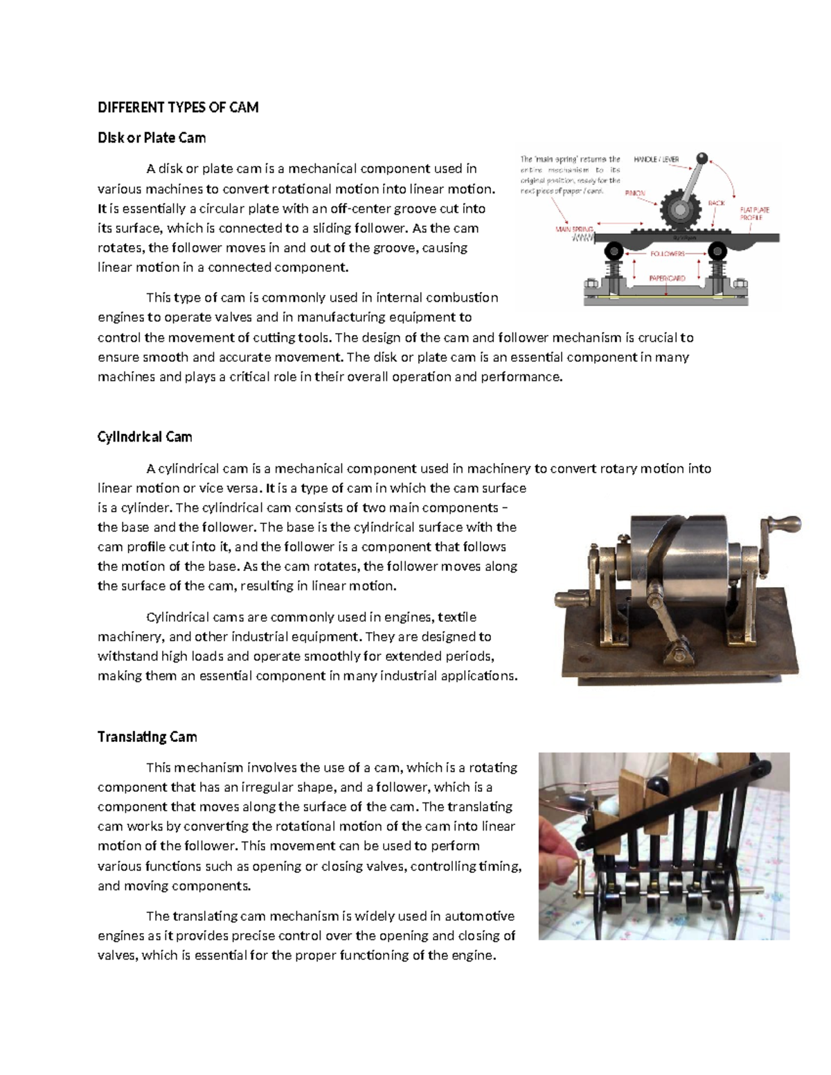 CAMS AND Followers - lecture notes - DIFFERENT TYPES OF CAM Disk or ...