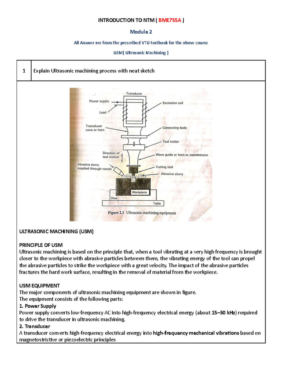 Module 2 NTM (BME755A) - Ultrasonic & Abrasive Jet Machining Study ...