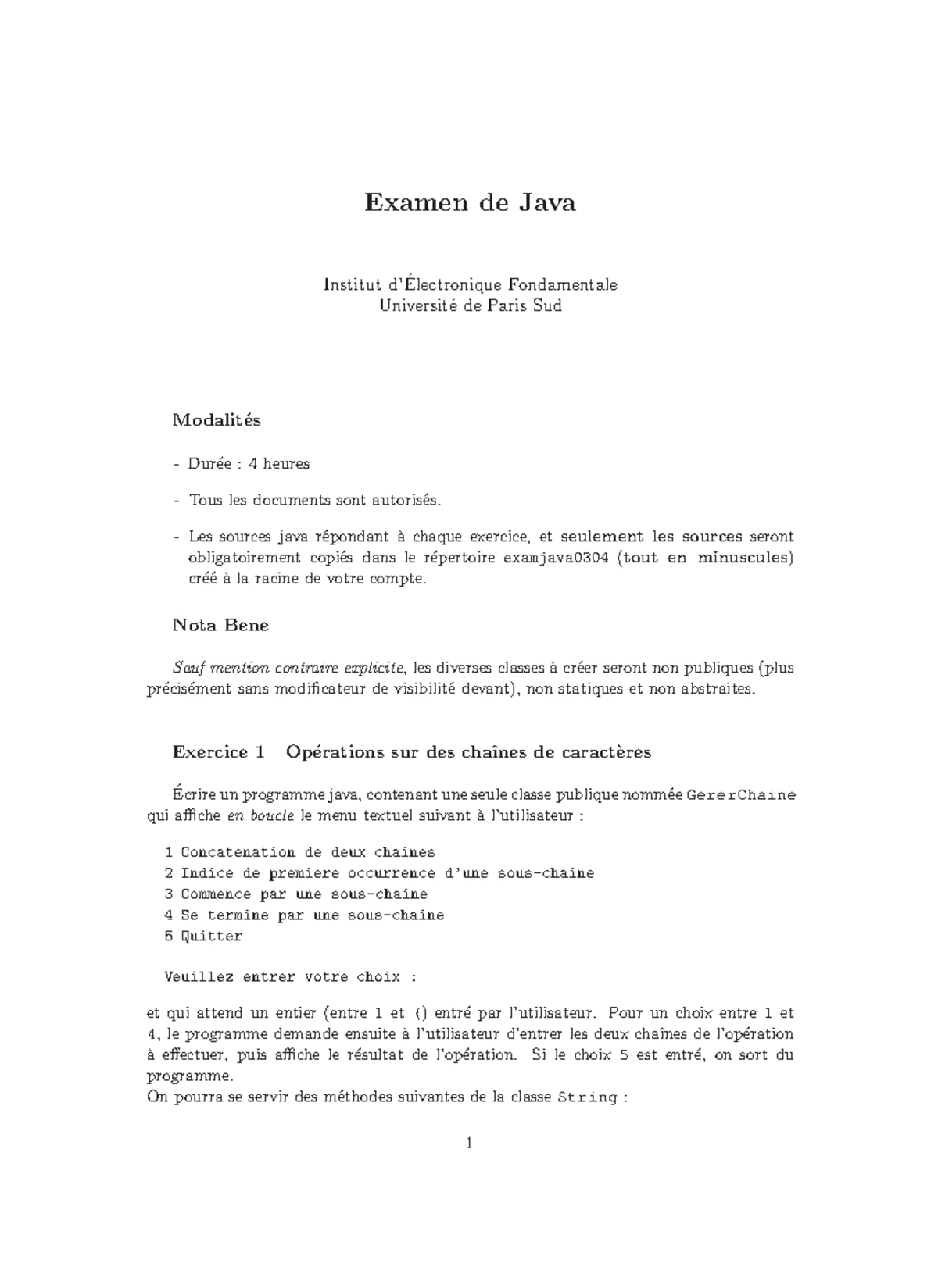Examen JAVA avec la Correction - Examen : Langage de programmation Java ...
