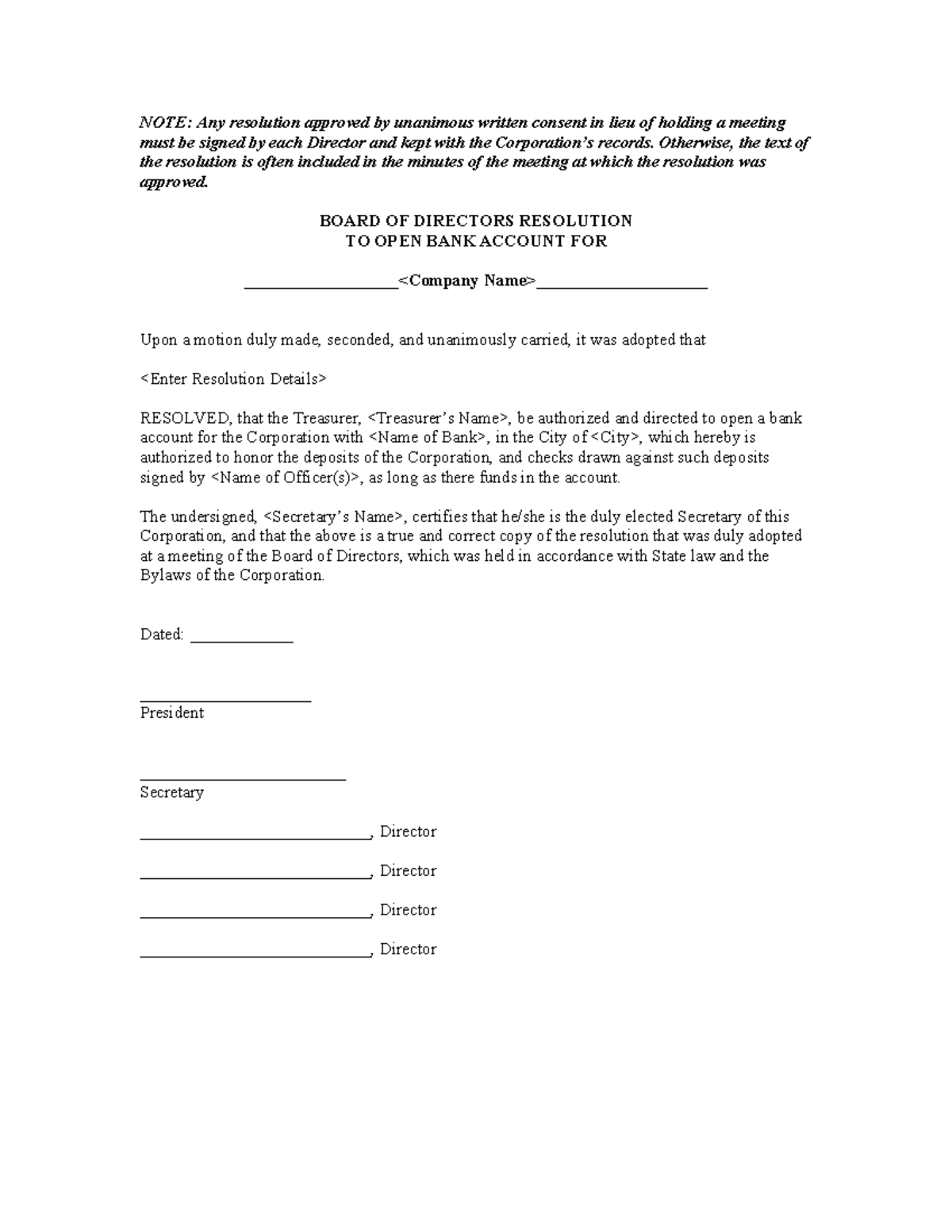 2101 5 14 Board Resolution for Opening Bank Account - Studocu