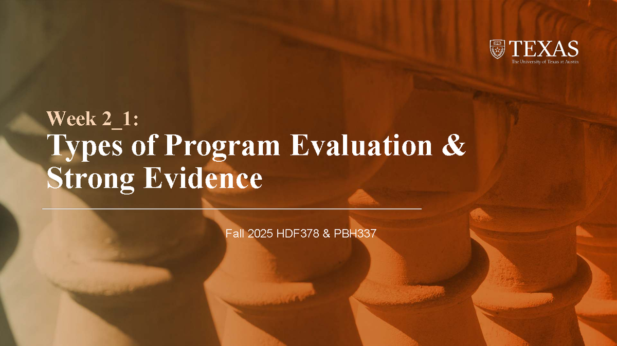 Fall 2025 HDF378 & PBH337: Types of Program Evaluation & Evidence ...