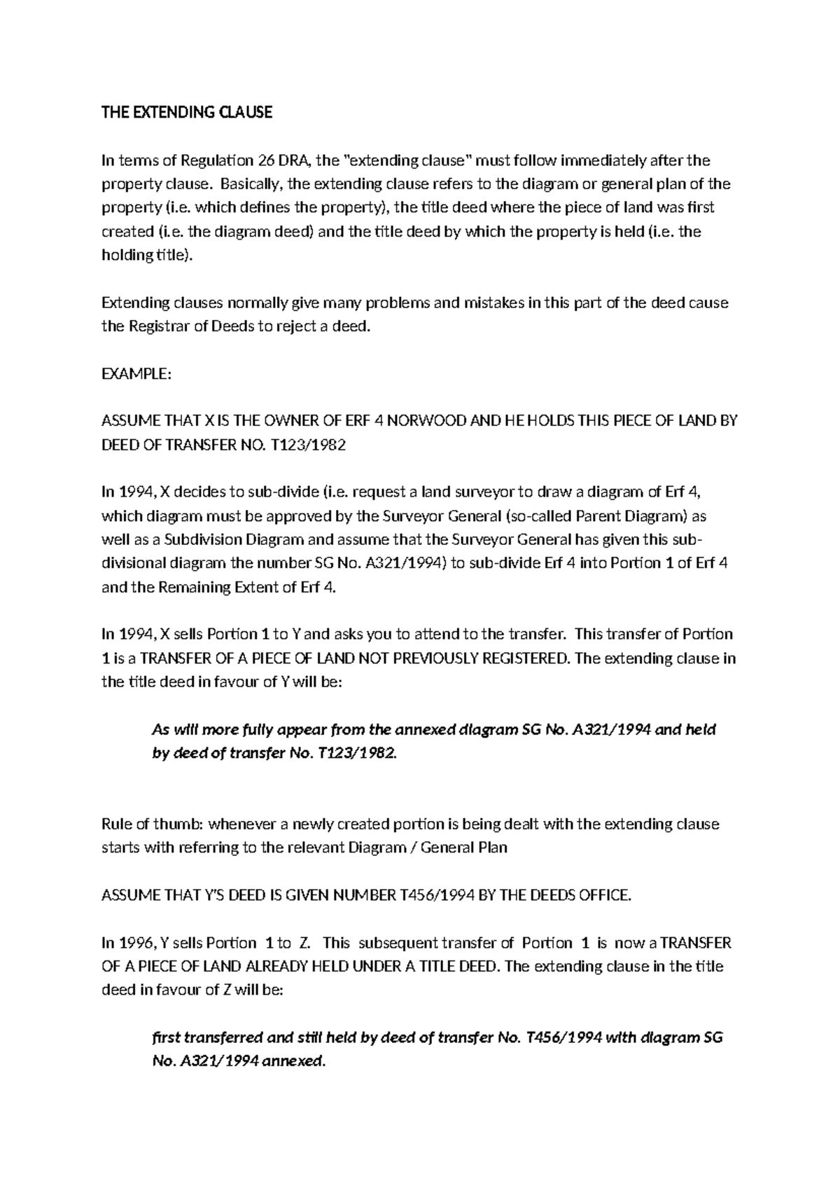 THE EXTENDING CLAUSE - Lecture Notes on Property Deeds Regulation - Studocu