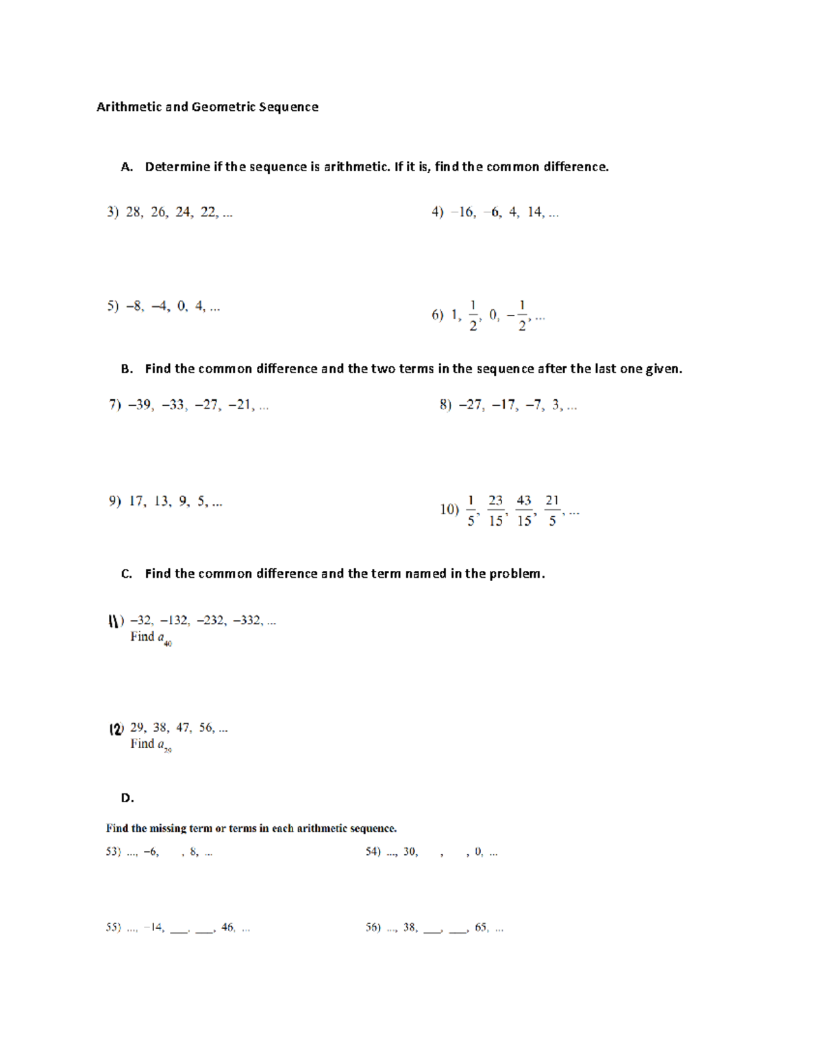 Arithmetic AND Geometry Sequence Problems - Arithmetic and Geometric ...