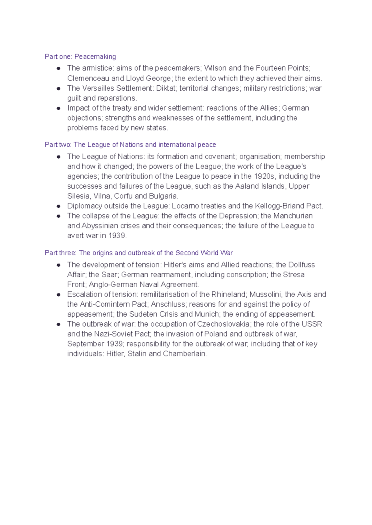 Conflict and Tension During the Inter-War Years (1918-1939) Checklist ...