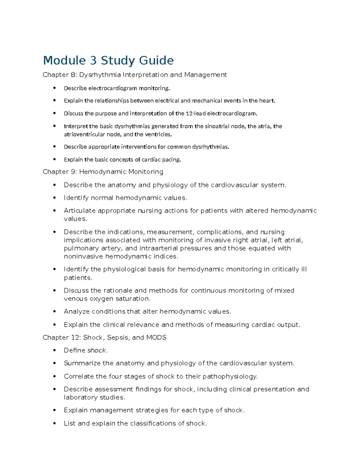 Module 3 Study Guide: Dysrhythmia & Hemodynamic Monitoring - Studocu