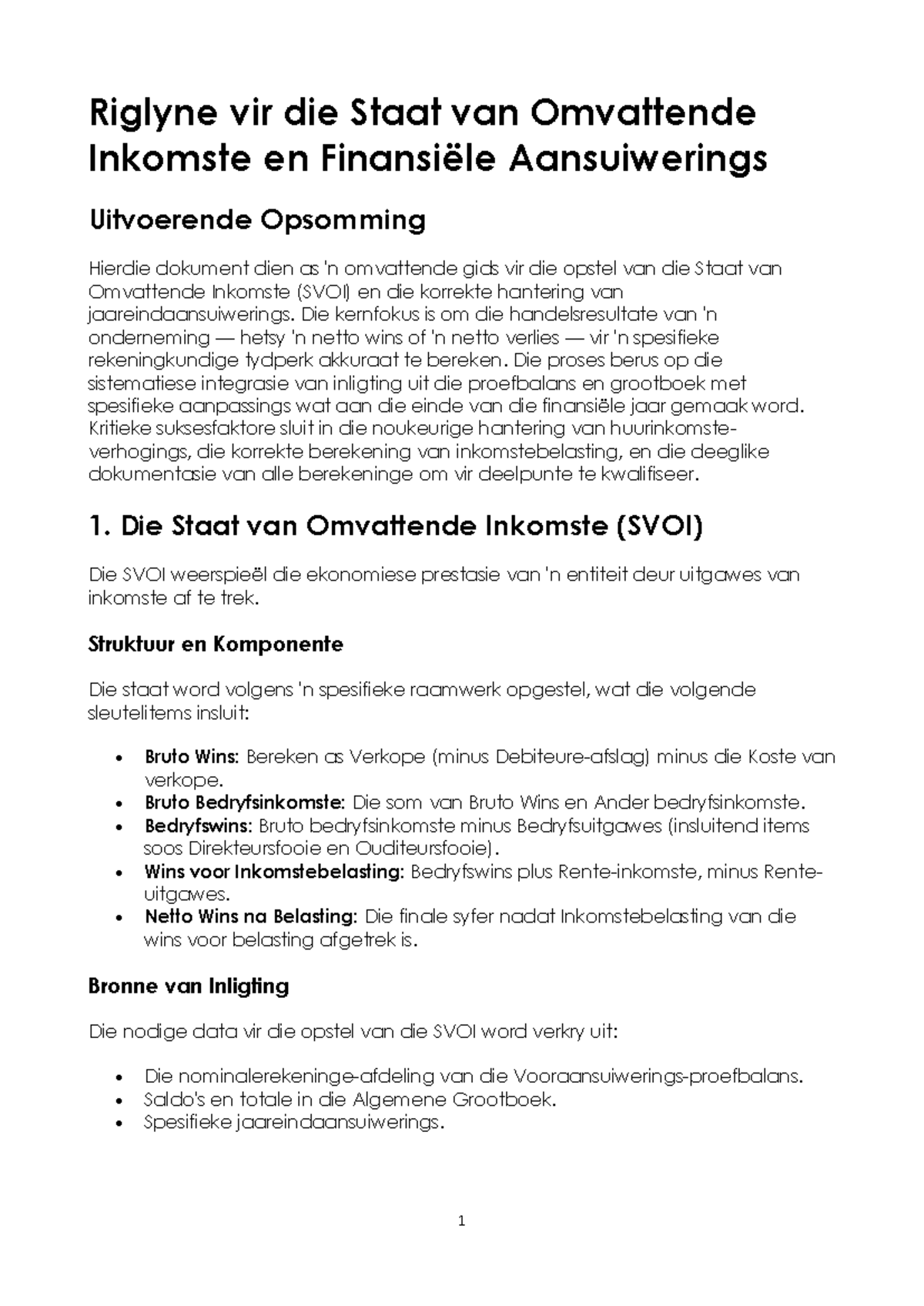 SVOI Notas 2026: Riglyne vir Omvattende Inkomste en Aansuiwerings - Studocu