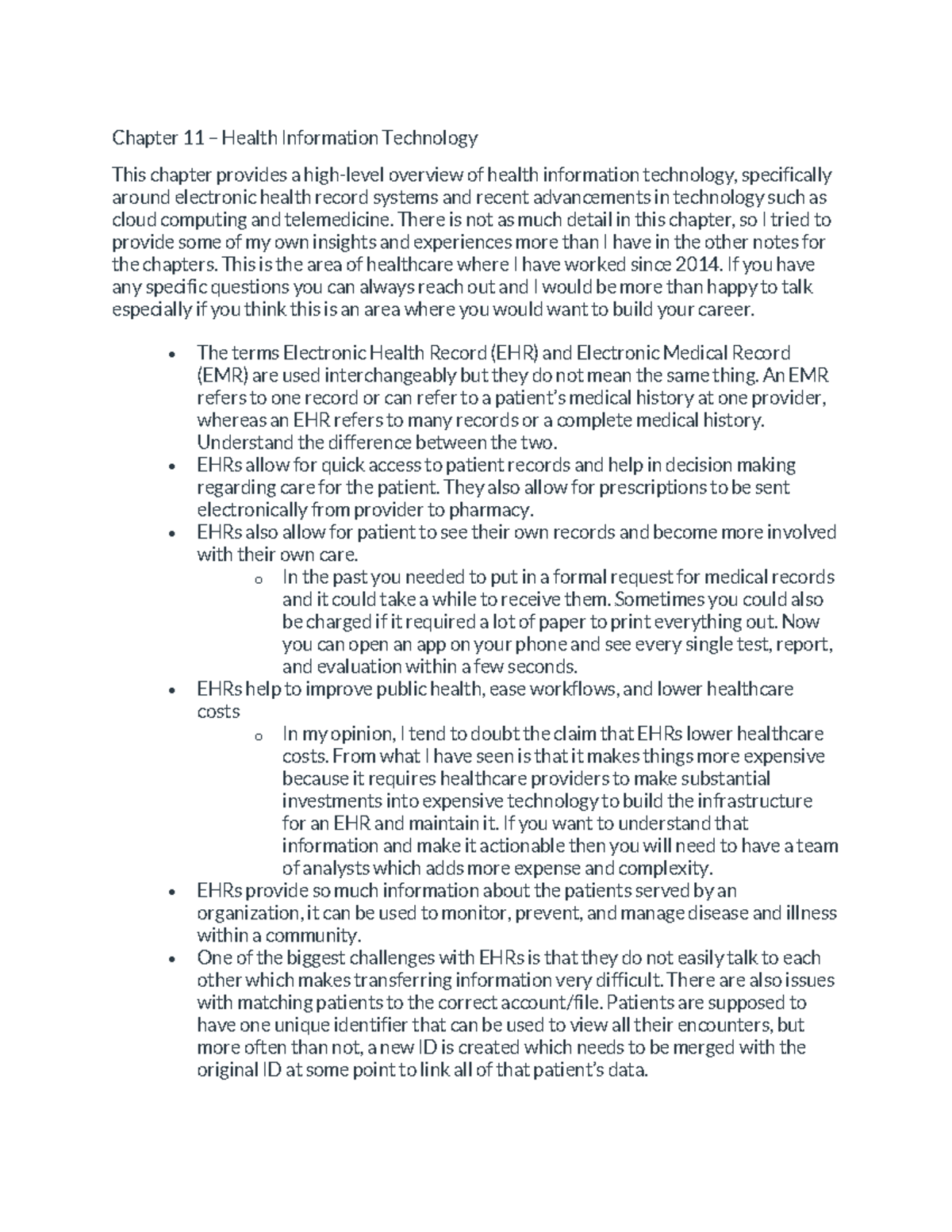 Chapter 11 - Chapter 11 – Health Information Technology This chapter ...