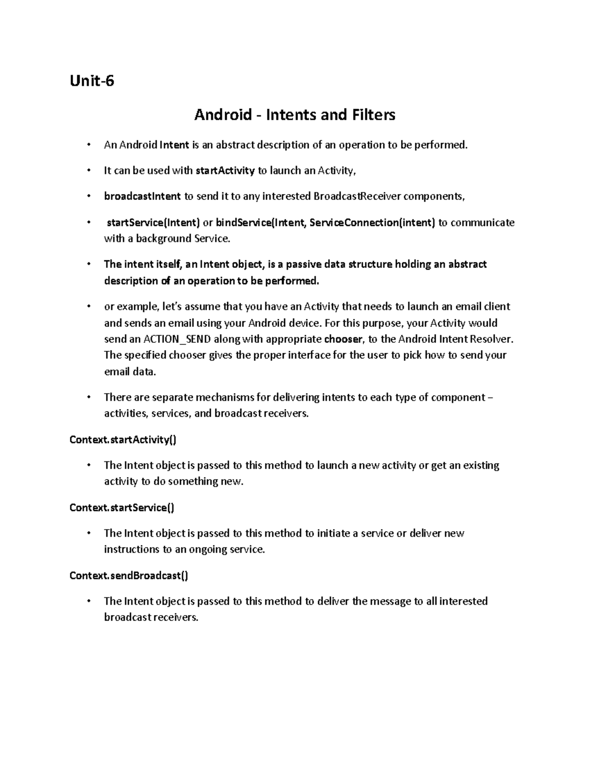 Unit 6 Notes - Android Intents, Filters, and UI Design Concepts - Studocu