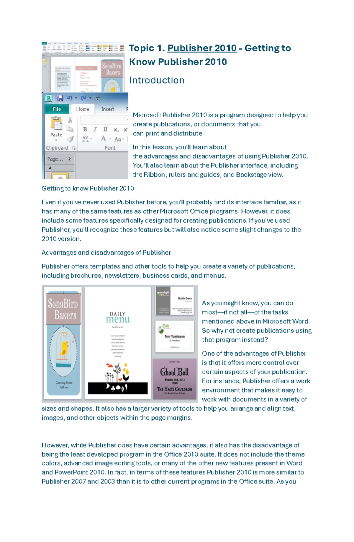 Microsoft Publisher 2010: Introduction & Publication Creation Q2 ICT ...