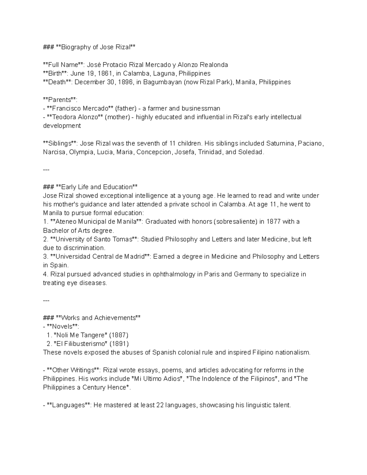 Activity 4 Rizal - Biography of Jose Rizal Full Name: José Protacio ...