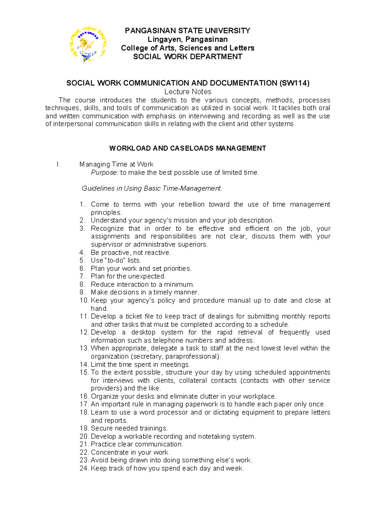 SW114 Final Exam Lecture Notes - Communication & Documentation - Studocu