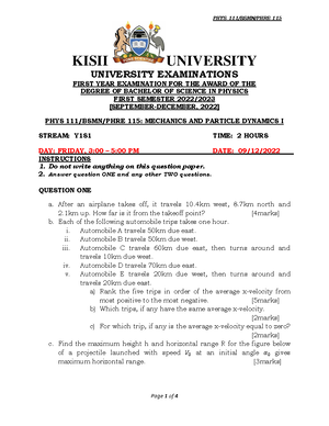 Kisii University School OF PURE AND Applied Sciences Department OF ...