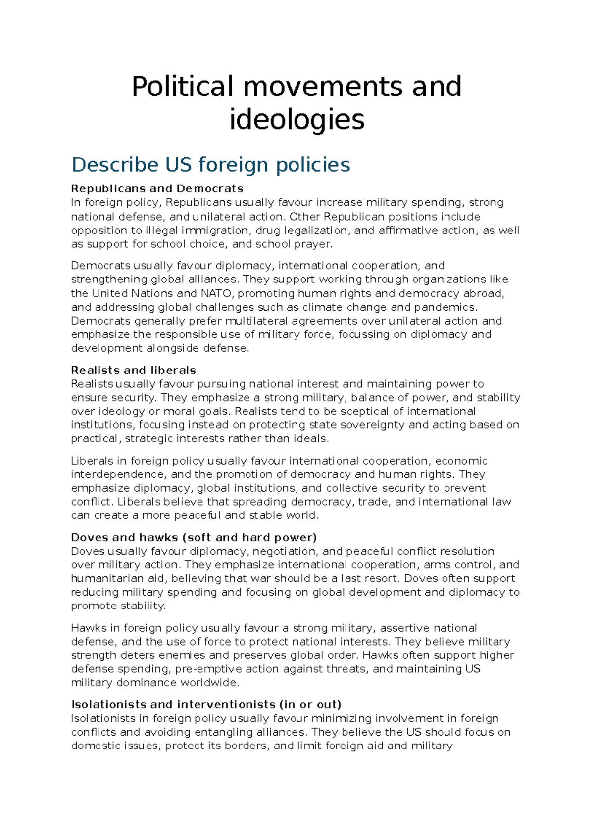Political Movements & Ideologies: US Foreign Policy Analysis - Studocu