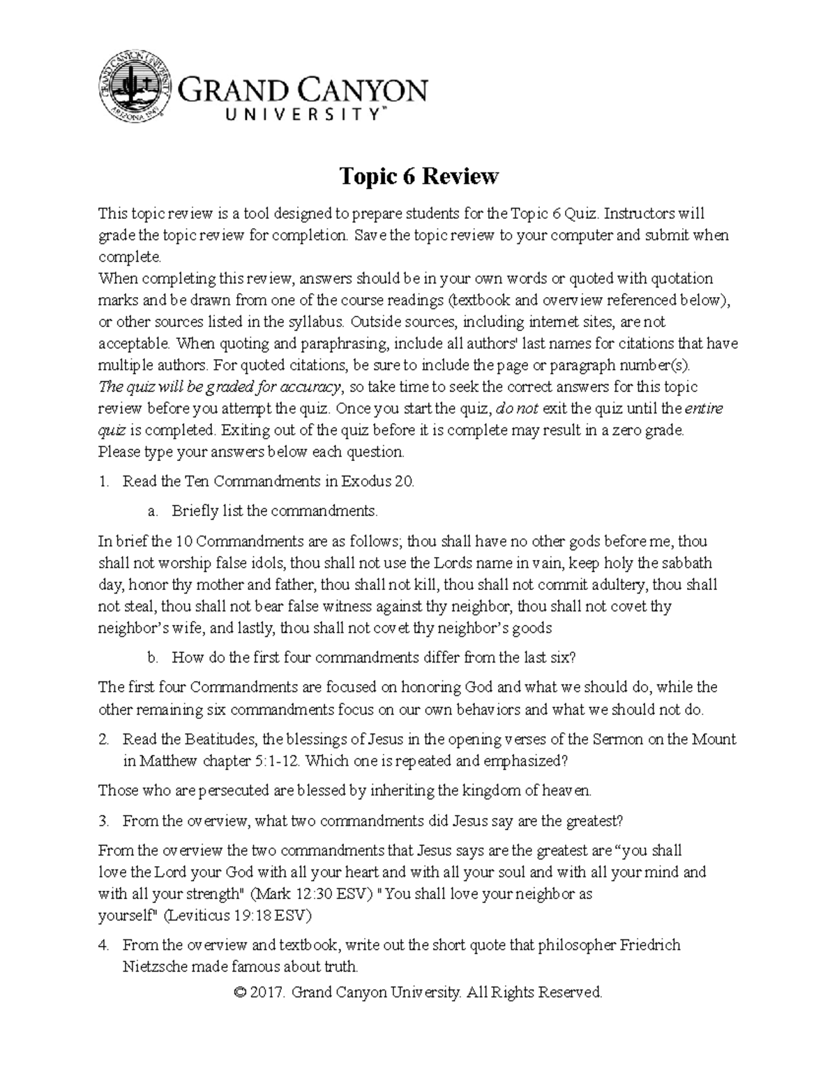 CWV-101 Topic 6 Review for Quiz Preparation - Studocu